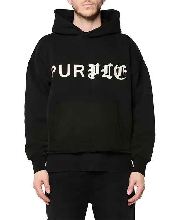 PURPLE BRAND Old English Fleece Cotton Logo Hoodie - Black