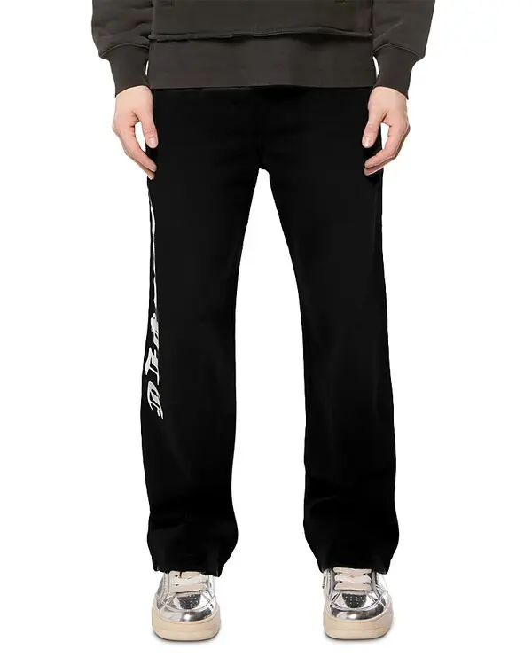 PURPLE BRAND Old English Straight Fit Logo Cotton Pants - Black