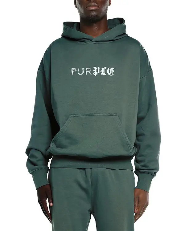 PURPLE BRAND Old English Logo Graphic Cotton Hoodie - Green