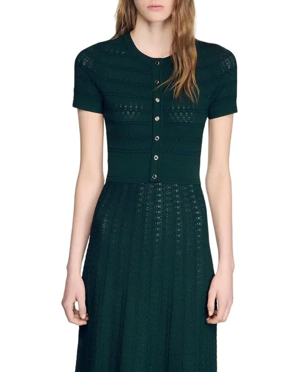 Sandro Orianne Pointelle Knit Midi Dress