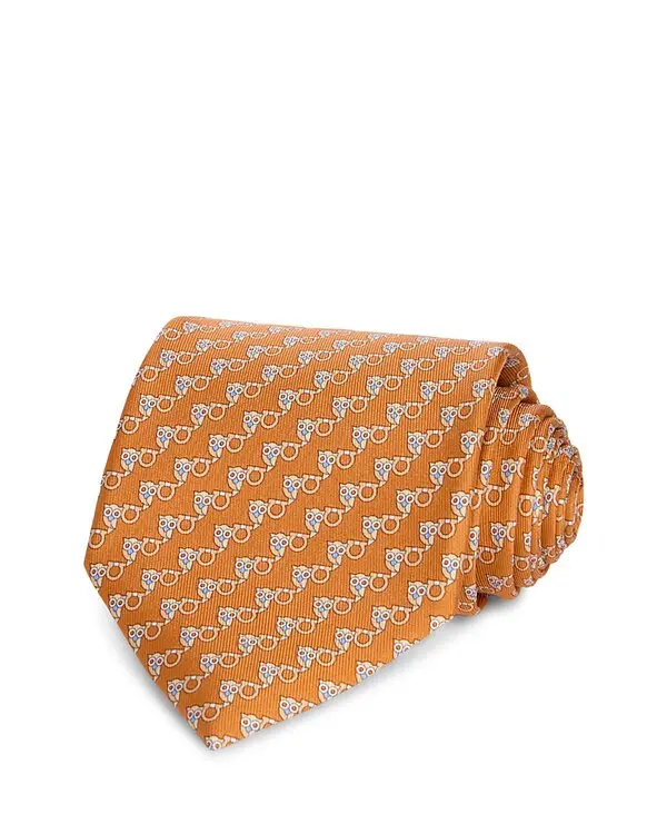 FERRAGAMO Silk Classic Owl Gancini Neck Ties - F. Arancio