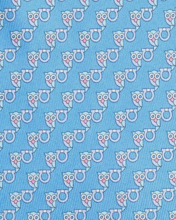 FERRAGAMO Silk Classic Owl Gancini Neck Ties - F. Azzurro