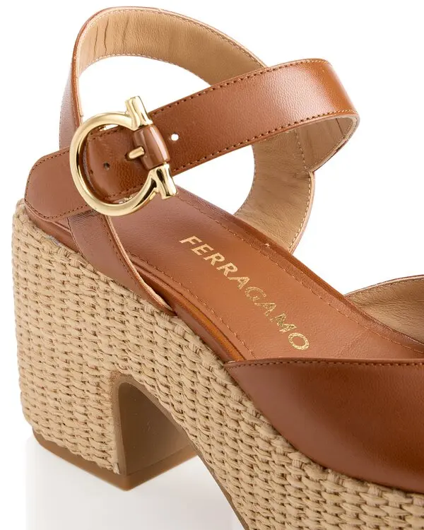 FERRAGAMO Leather Gancini Platform Sandals