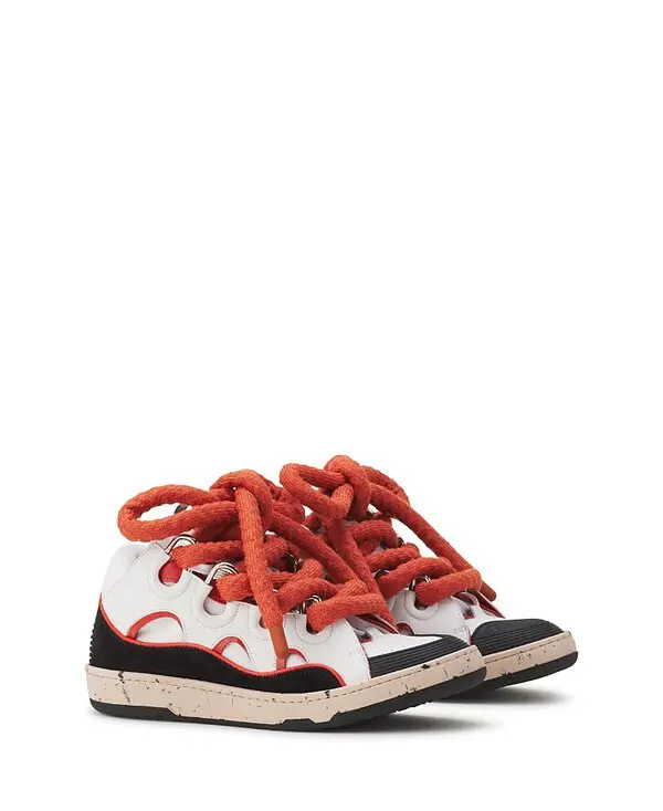 LANVIN Leather Curb Snake Sneakers - Black/orange
