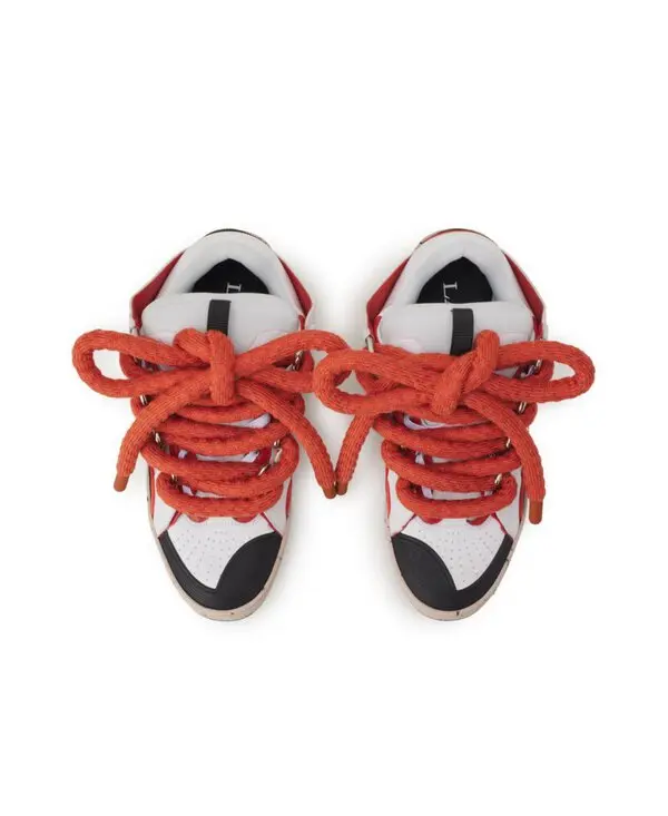 LANVIN Leather Curb Snake Sneakers - Black/orange