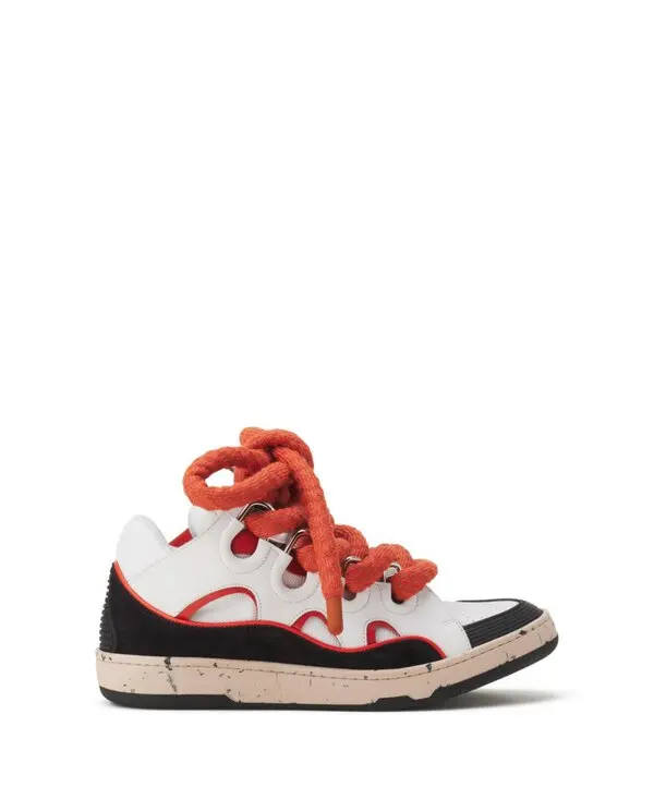 LANVIN Leather Curb Snake Sneakers - Black/orange