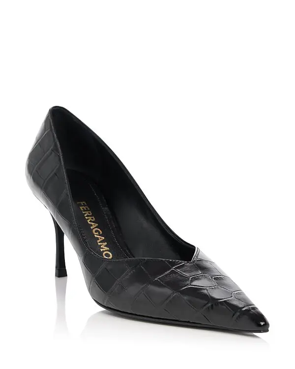 FERRAGAMO Desi Croc-embossed Pointed Pumps