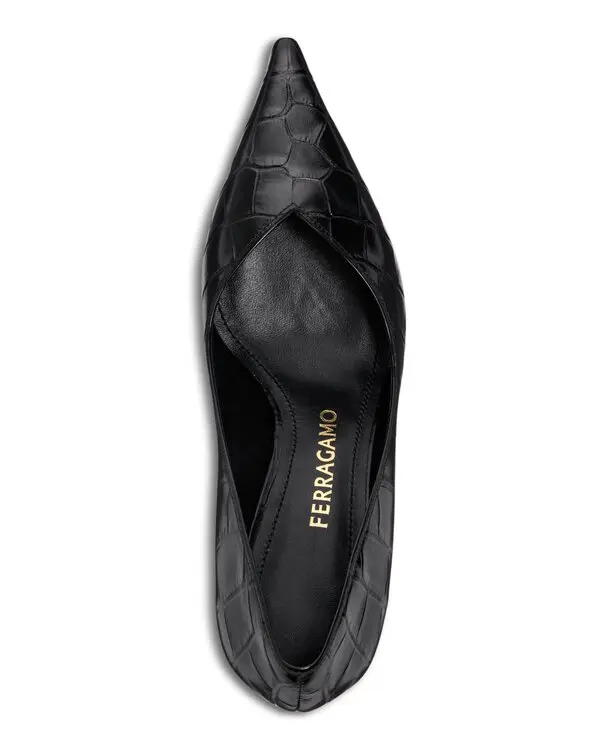 FERRAGAMO Desi Croc-embossed Pointed Pumps