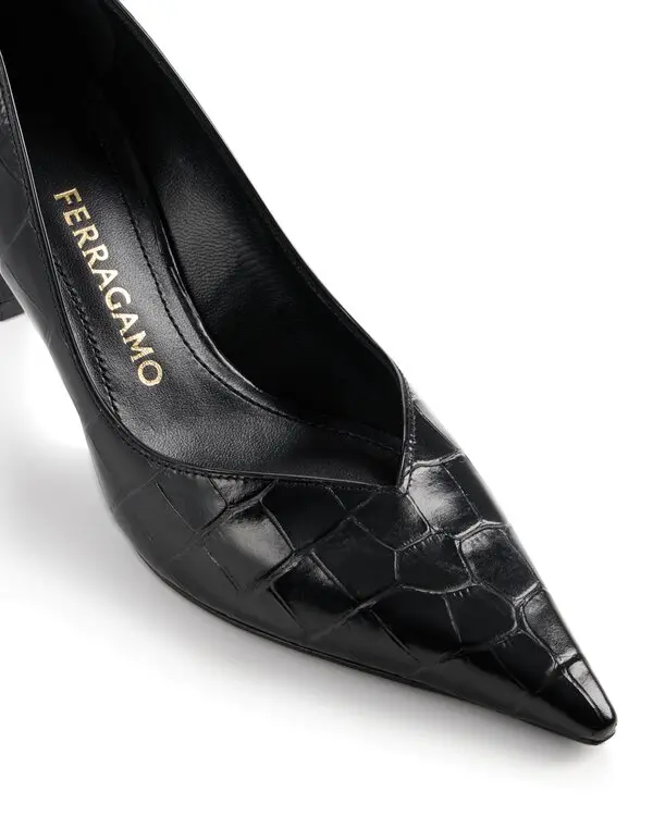 FERRAGAMO Desi Croc-embossed Pointed Pumps
