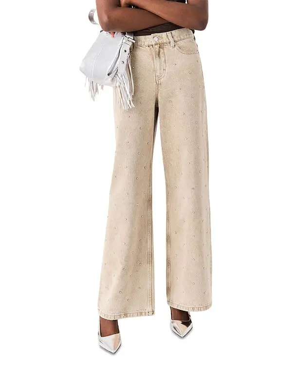 Maje Pantastrass Rhinestone Trim Wide Leg Jeans