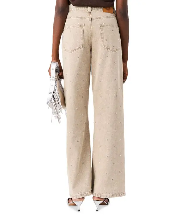 Maje Pantastrass Rhinestone Trim Wide Leg Jeans