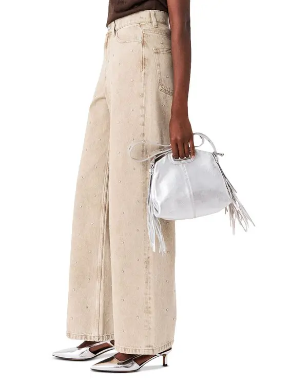 Maje Pantastrass Rhinestone Trim Wide Leg Jeans