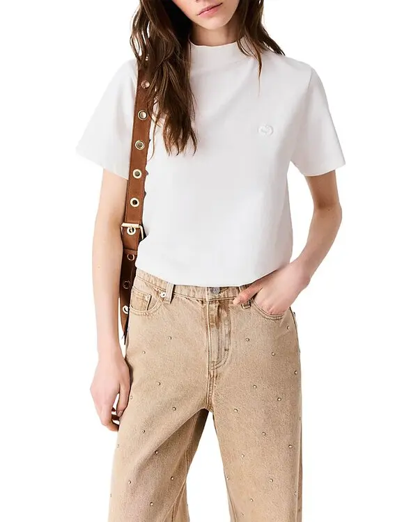Maje Ticloud Cotton High Neck Tee