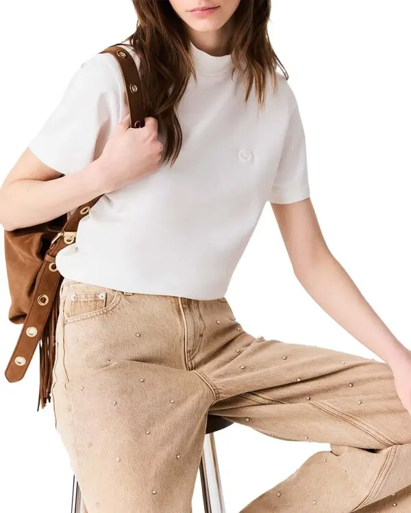 Maje Ticloud Cotton High Neck Tee