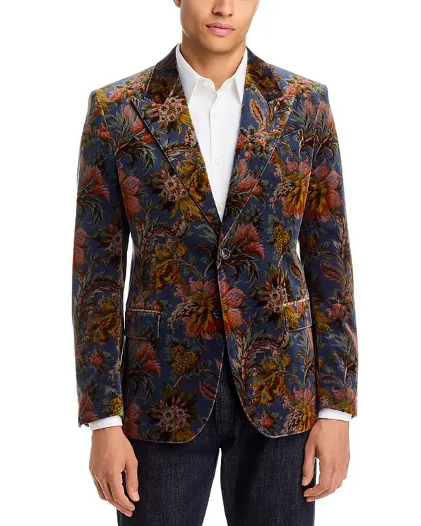 Etro Regular Fit Velvet Floral Print Jacket