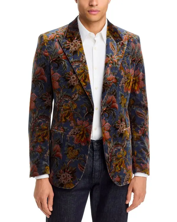 Etro Regular Fit Velvet Floral Print Jacket