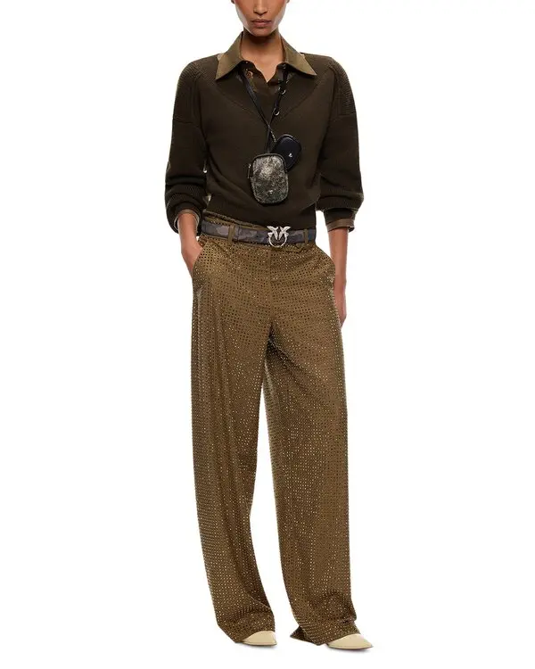 Pinko Solopaca Embellished Wide Leg Trousers