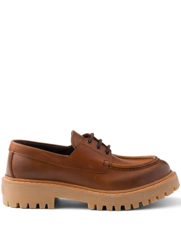 Prada Leather Lace-up Loafers - Multicolor