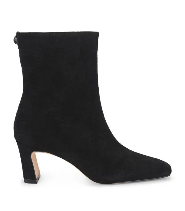 Kurt Geiger Suede Croc Print Billy Ankle Boots - Black
