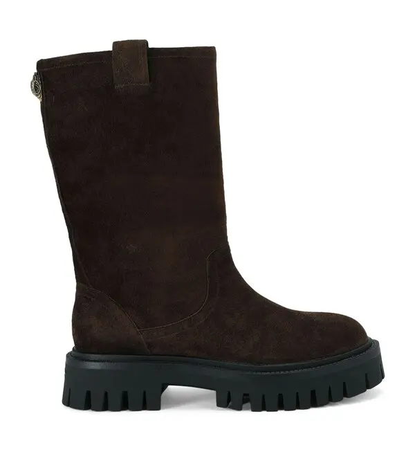 Kurt Geiger Suede Kingly Biker Boots - Brown