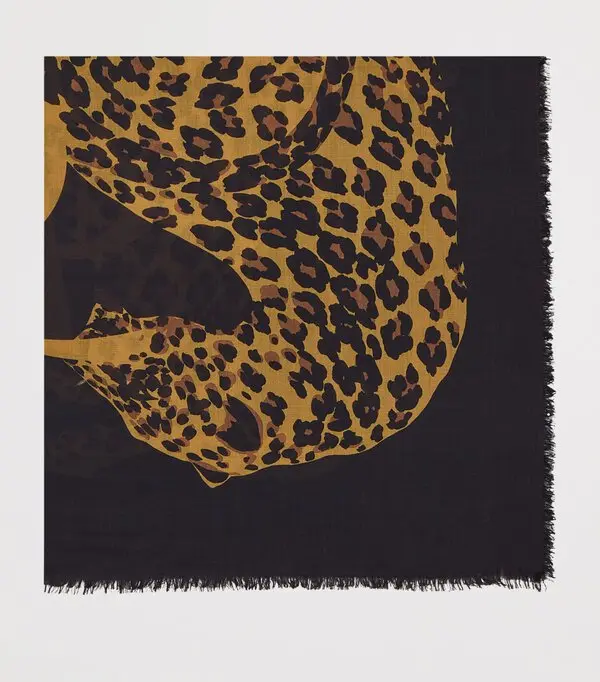 Saint Laurent Wool Leopard Cassandre Scarf - Black