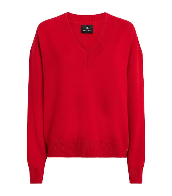 ANINE BING Cashmere V-neck Lee Sweater - Red