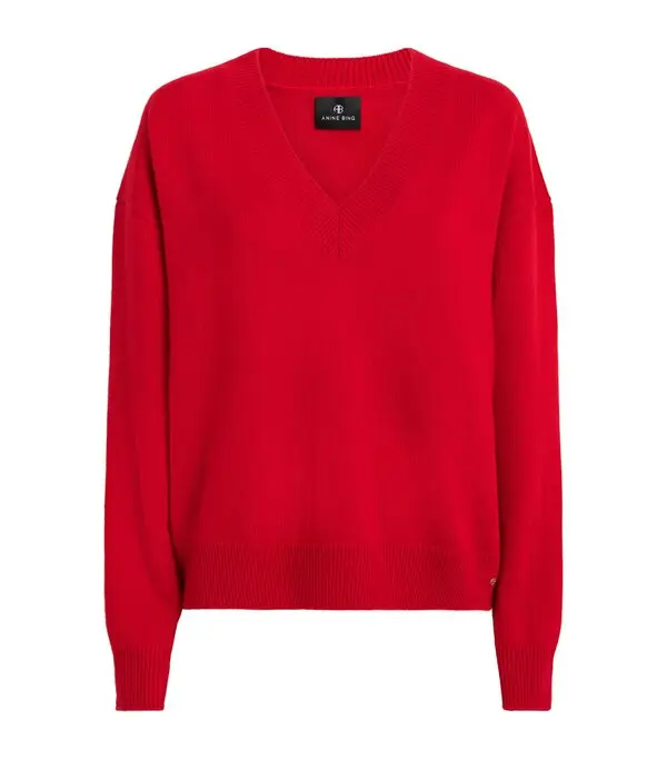 ANINE BING Cashmere V-neck Lee Sweater - Red
