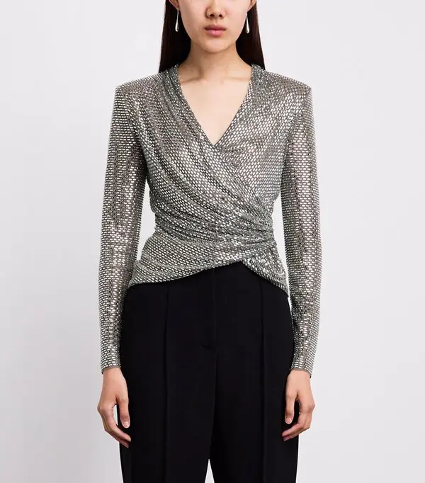 SELF-PORTRAIT Rhinestone-embellished Wrap Top