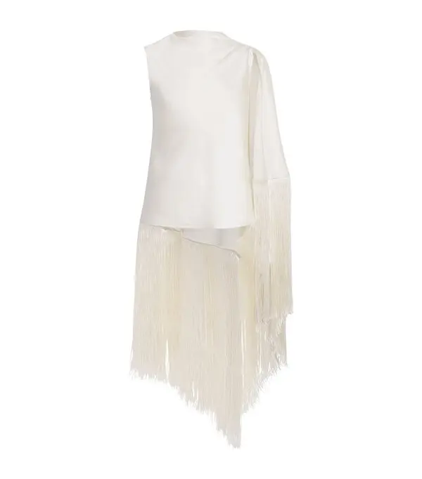 SELF-PORTRAIT Satin Fringe-scarf Top