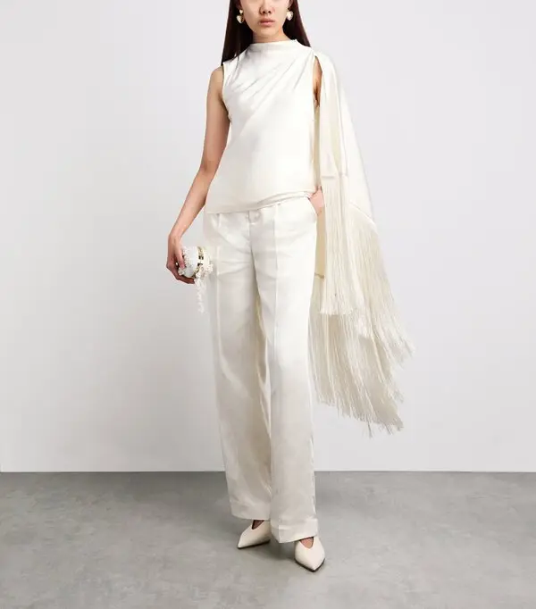 SELF-PORTRAIT Satin Fringe-scarf Top