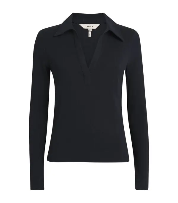 ME+EM Organic Cotton Long-sleeve Polo Shirt