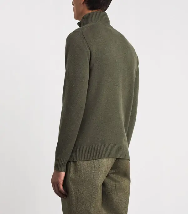 Purdey Cashmere Leather-trimmed Quarter-zip Sweater