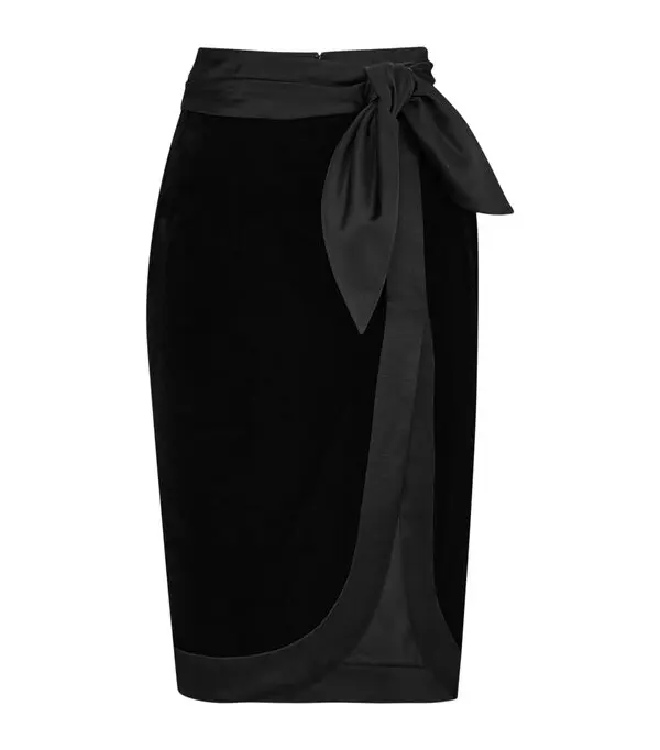 Saint Laurent Velvet-satin Bow-detail Midi Skirt