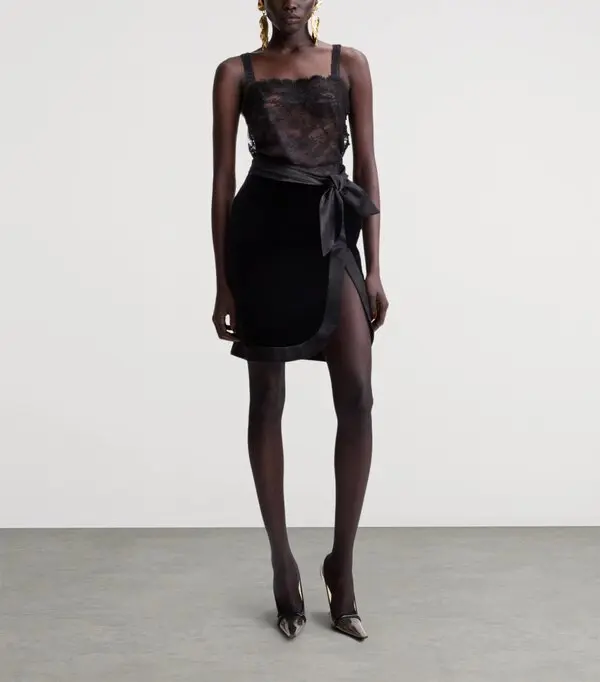 Saint Laurent Velvet-satin Bow-detail Midi Skirt