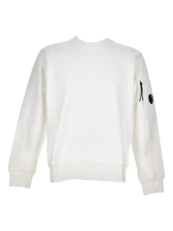 C.P. COMPANY 100% Cotton Crewneck Sweatshirt With Sleeve Lens Detail And Zip Pocket - Bianco