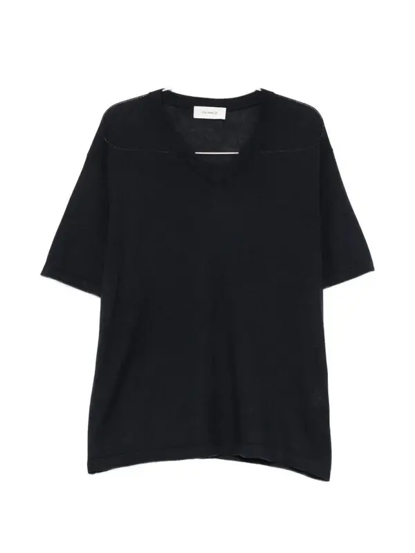 LISA YANG V-neck Cashmere T-shirt With Ribbed Hems