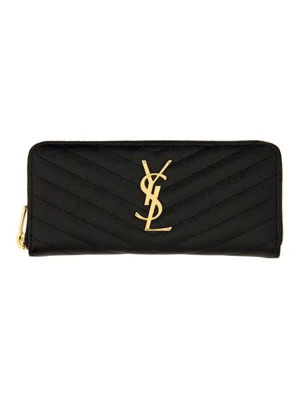 Saint Laurent Monogram Calfskin Zip Around Wallet - Black