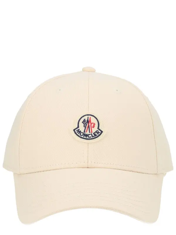 Moncler Cotton Baseball Hat With Logo - Ivory