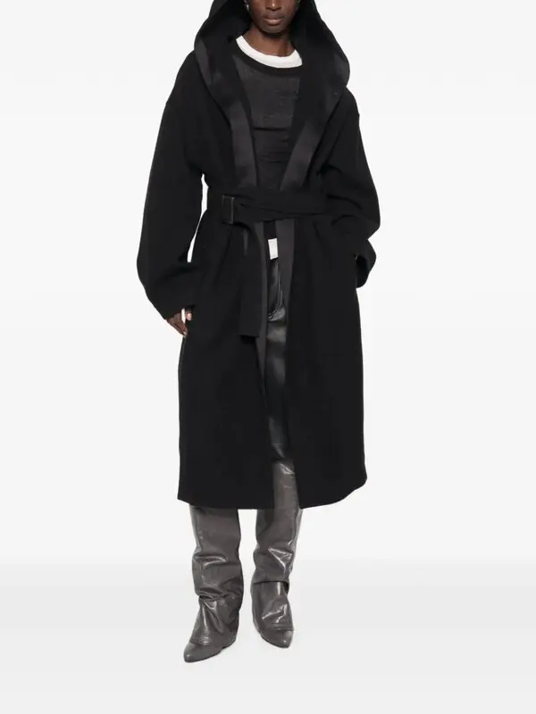 Rick Owens Slouchy Hood Virgin Wool Belted Jacket