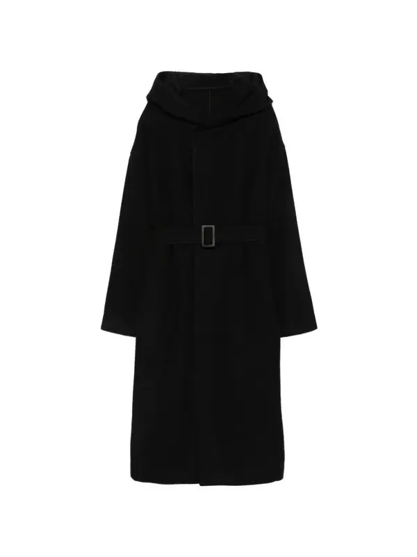 Rick Owens Slouchy Hood Virgin Wool Belted Jacket - Nero
