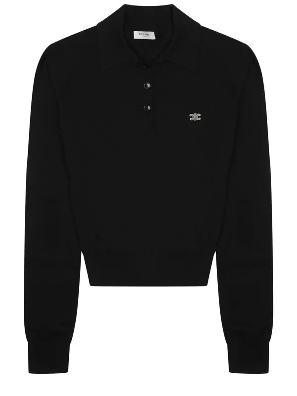Celine Logo Cotton Polo Sweater