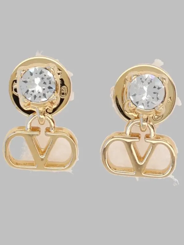 Valentino Garavani Orecchini Vlogo Signature Strass Earrings In 100% Brass - Gold