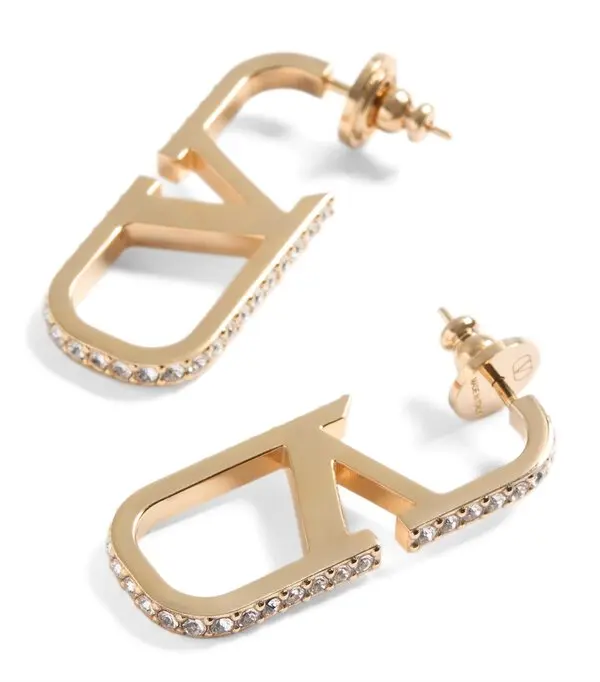 Valentino Garavani Signature Vlogo Metal And Swarovski Crystal Earrings - Oro