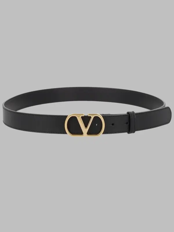 Valentino Garavani Vlogo Signature Leather Belt - Black