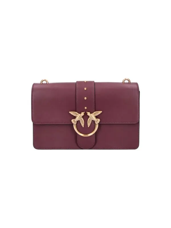 Pinko Leather Shoulder Bag With Bird Buckle - Red