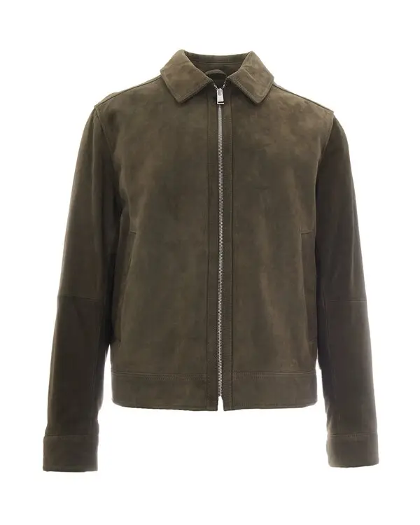 BOSS BLACK Suede Zip Front Jacket - Open Green