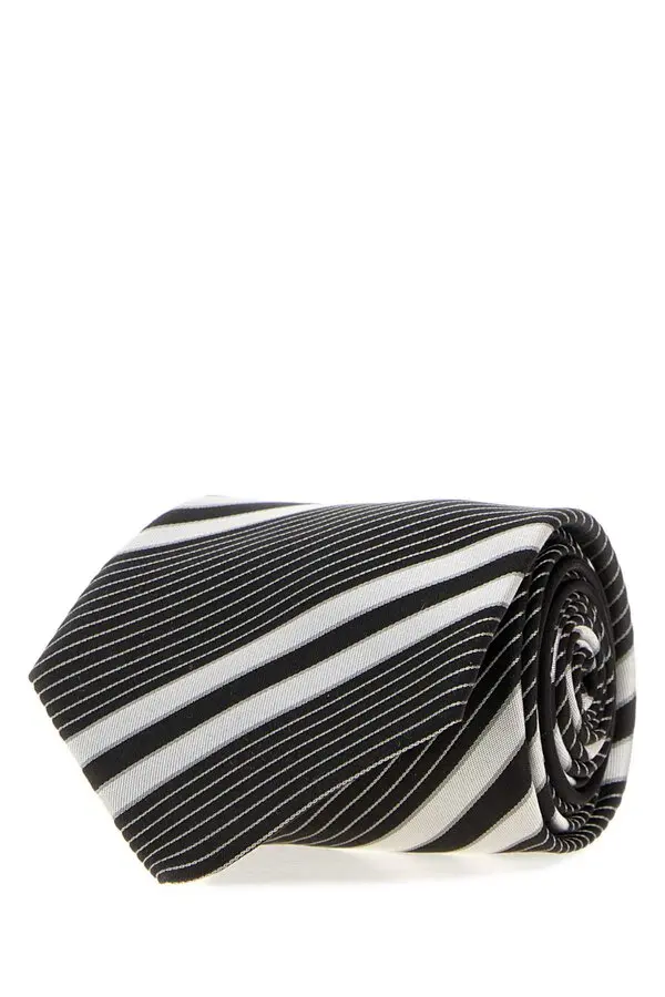 Saint Laurent Embroidered Jacquard Tie, 7 Cm - Stripped