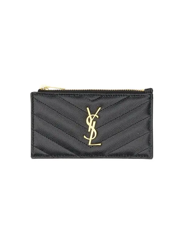 Saint Laurent Cassandre Mini Leather Card Case, 8 Cm X 13 Cm X 2 Cm - Black