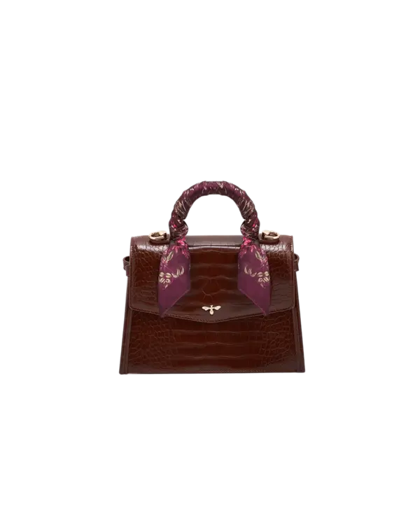 FABLE ENGLAND Eliza Small Top Handle Bag In Burgundy Croc