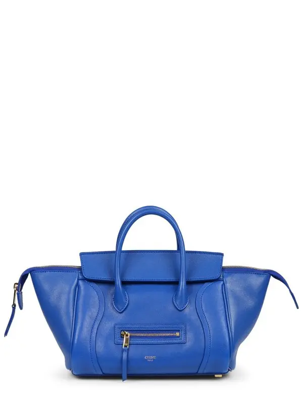 Celine Little Luggage In Supple Shiny Lambskin - Blue